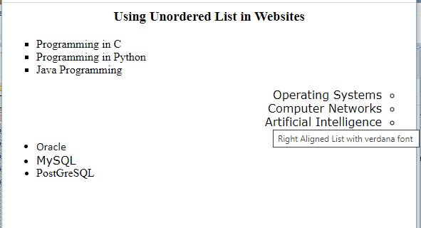 HTML UL Unordered List CSVeda